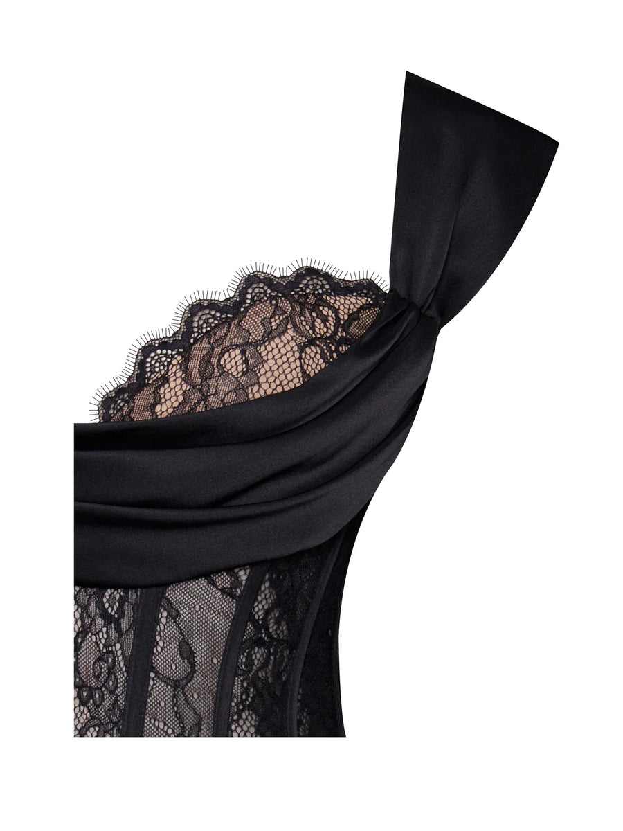 SALE - Callista Black Satin Lace Corset Maxi Dress – THE DRESSING ROOM